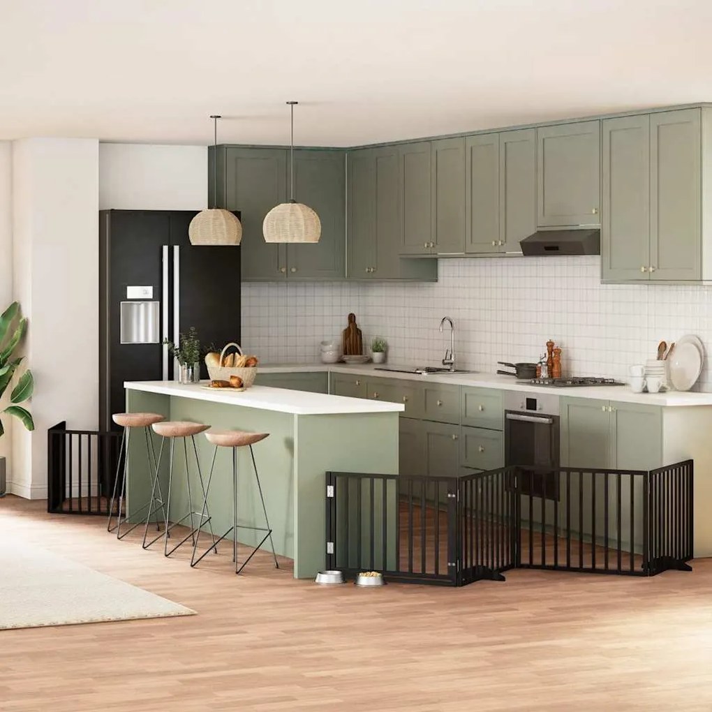 Zábrana pro psy s dvířky skládací 8 panelů černá 640 cm topol 3155570