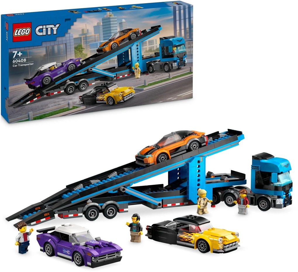 Lego stavebnice lego city 60408 kamion pro přepravu aut se sporťáky