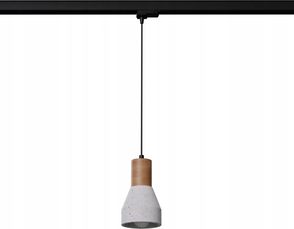 Třífázová závěsná betonová lampa Qubic MYL.00427 šedá dřevěná