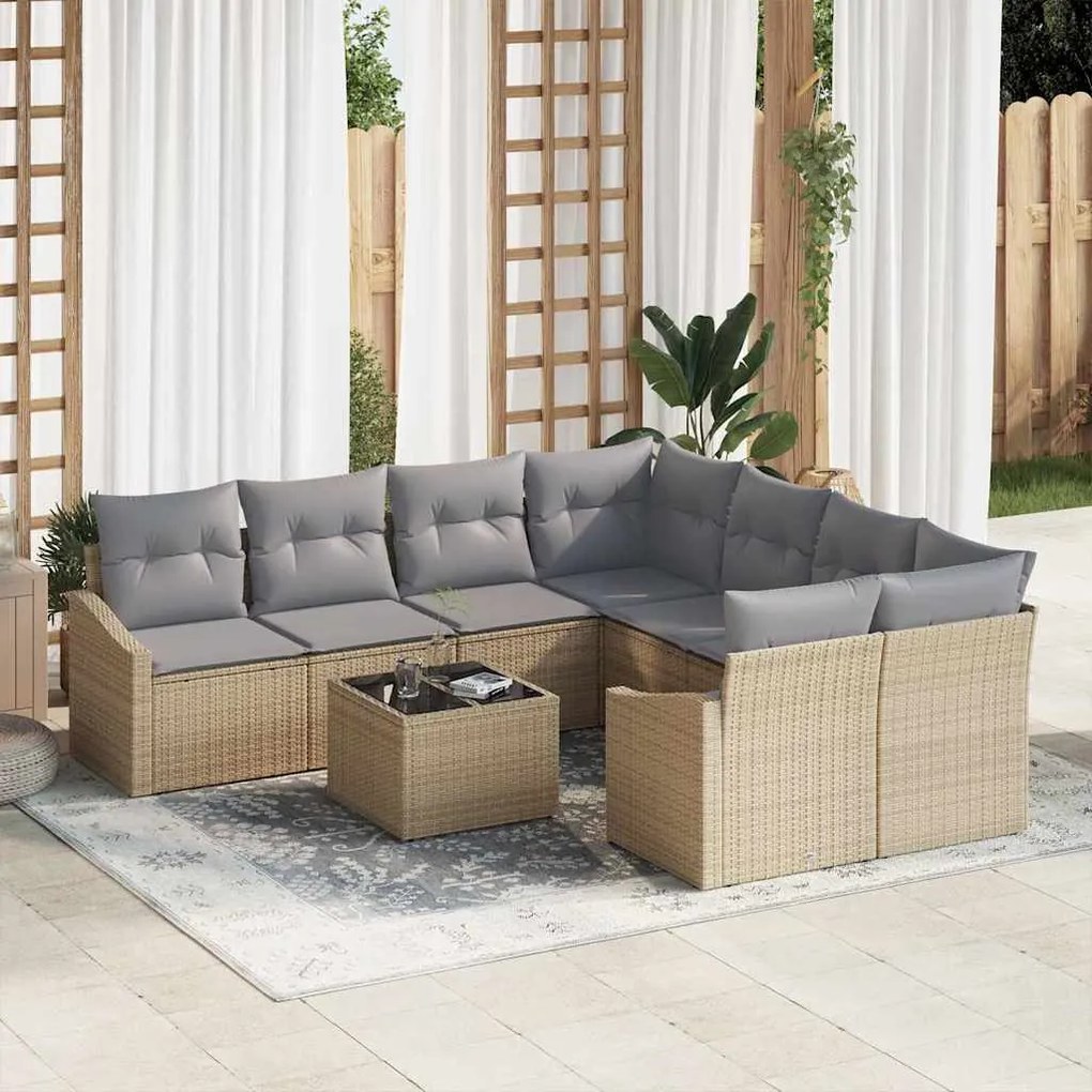 Set pohovek 9 ks Beige a šedá polyratan 3355329