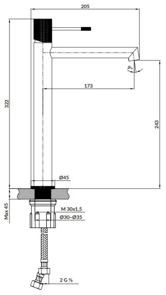 Cersanit S951-599 - Umyvadlová baterie ZEN 32,2 cm černá