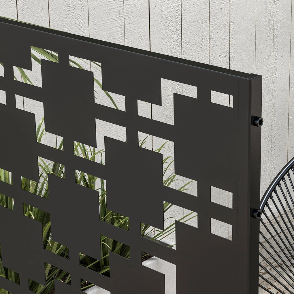 Dekorativní zahradní panel Outsunny - venkovní příčka s geometrickým kovovým designem - 122 x 45 x 198 cm, černý
