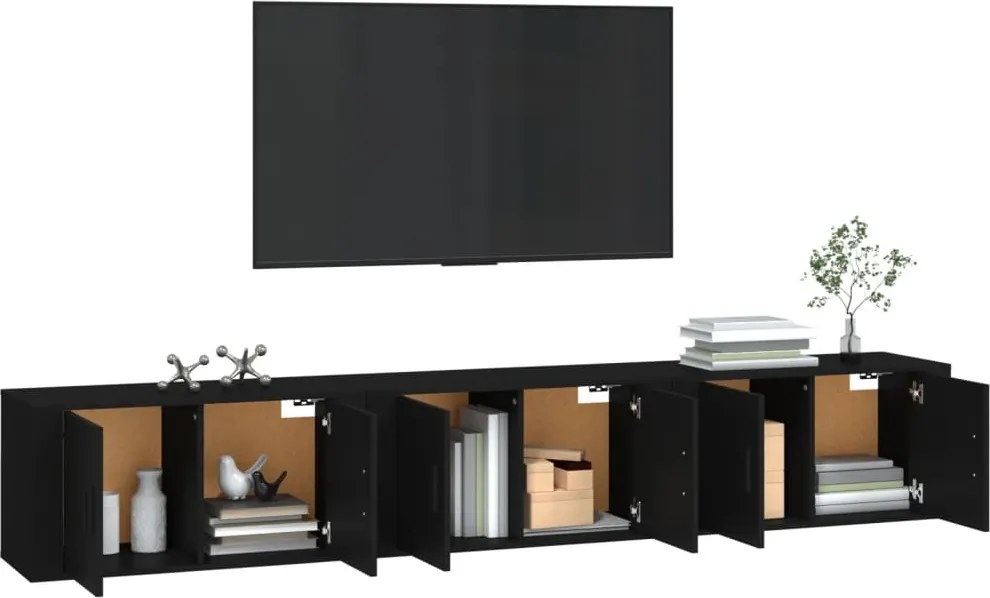 vidaXL Nástěnné TV skříňky 3 ks 80 x 34,5 x 40 cm [3188359] Barva: Černá
