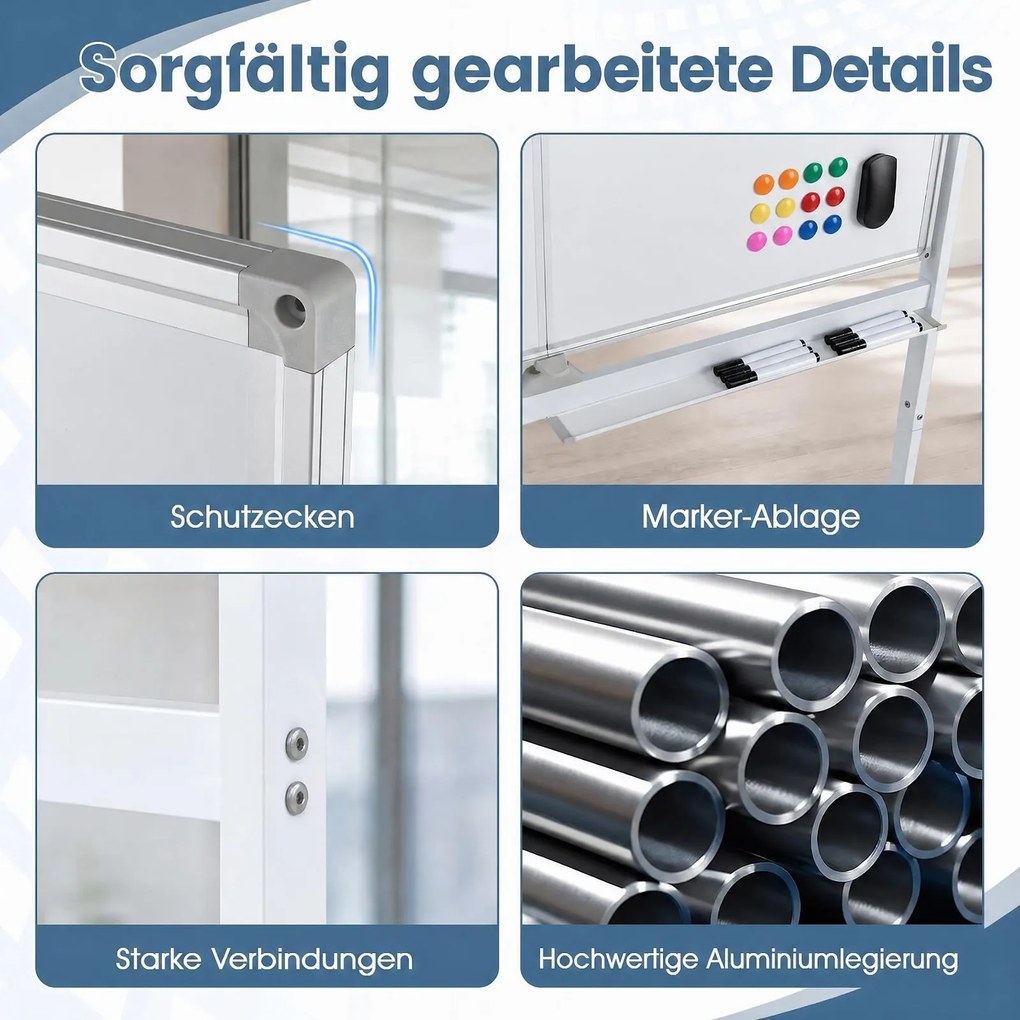Costway Oboustranná magnetická tabule 120 × 90 cm na stojanu, černá