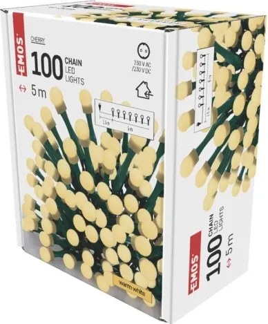 Vánoční řetěz kuličky EMOS D5GW02 ZYK0205 100LED 5m teplá bílá