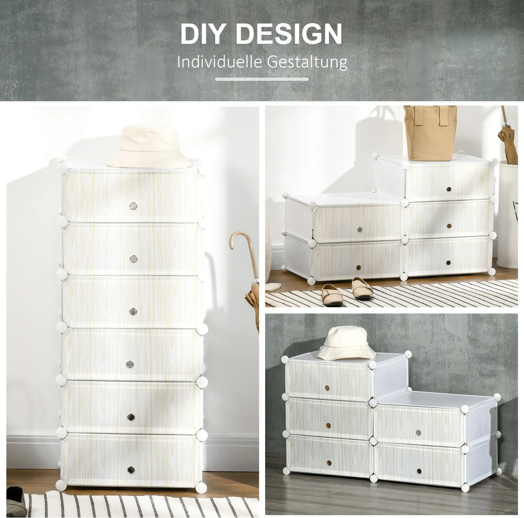 HOMCOM Plastový Stojan na Boty pro 6 Párů Obuvní Box do Předsíně, DIY Stohovatelné Regály Bílý 49 x 36,5 x 108 cm