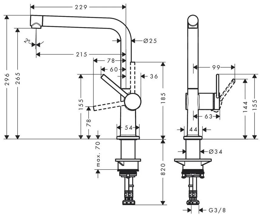Hansgrohe M54, dřezová baterie Talis, kartáčovaný černý chrom, HAN-72840340