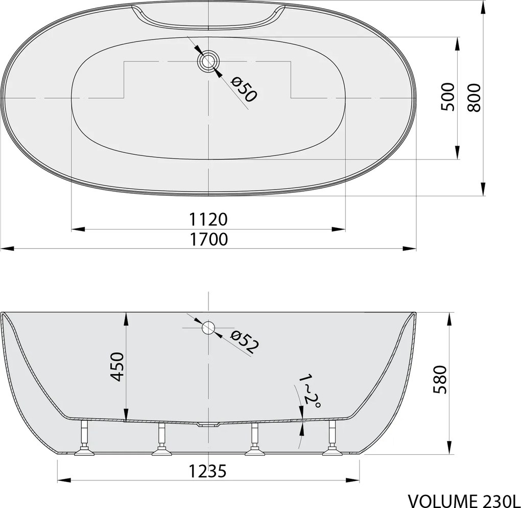 Polysan Polysan, RANA volně stojící vana 170x80x58cm, bílá, 68638