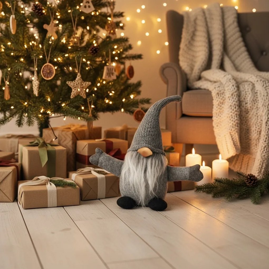 Vánoční skřítek ELF 045 - 35 cm šedý