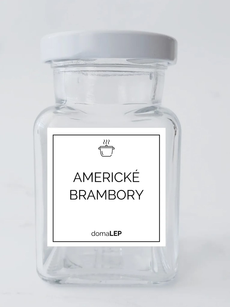 Samolepka na kořenky AMERICKÉ BRAMBORY bílá 5 × 5 cm základní písmo