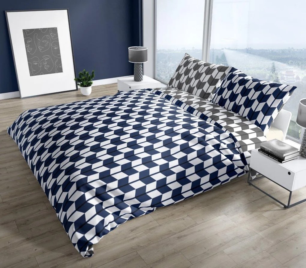 Bavlněné ložní prádlo 160x200 Pure 07 geometry navy grey Faro