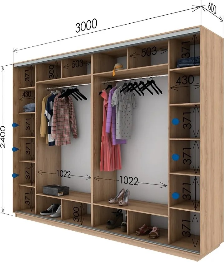 Šatní skříň LAMBDA 300 × 240 cm dub sonoma