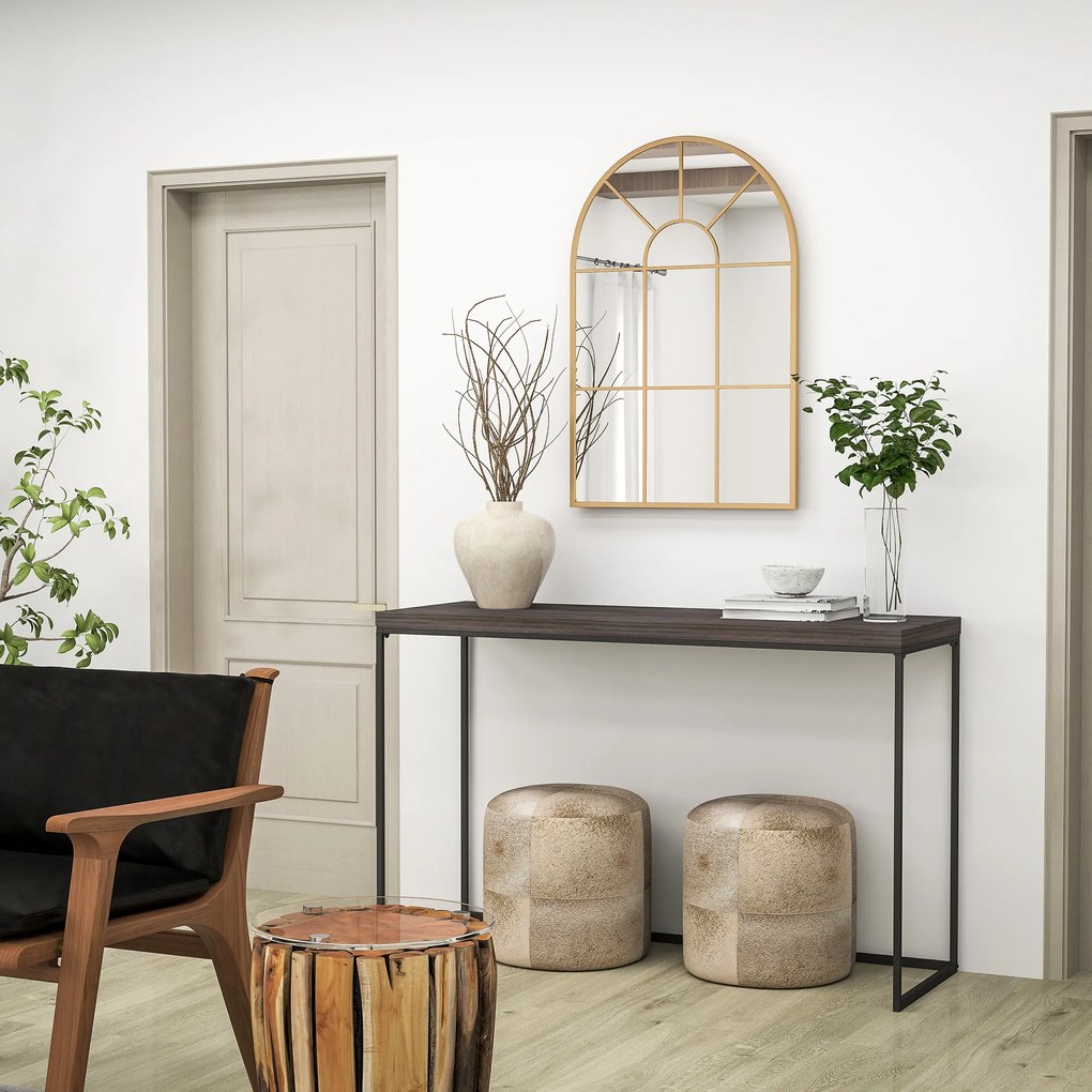 HOMCOM nástěnné zrcadlo okenní zrcadlo 91 x 60 cm dekorativní s kovovým rámem závěsné zrcadlo do obývacího pokoje ložnice ve zlaté barvě