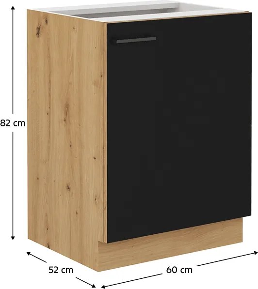 Spodní kuchyňská skříňka, černý mat / dub artisan, Monro 60 D 1F BB