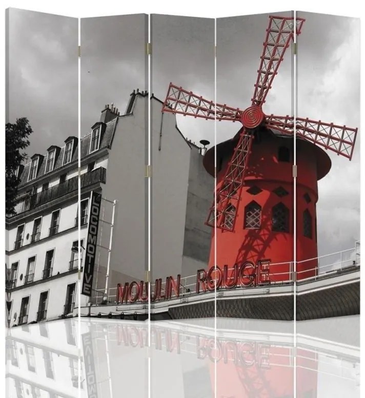 Ozdobný paraván OBÝVACÍ POKOJ MOULIN ROUGE - 180x170 cm, pětidílný, klasický paraván