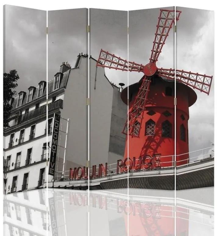 Ozdobný paraván Paříž Moulin Rouge - 180x170 cm, pětidílný, obustranný paraván 360°