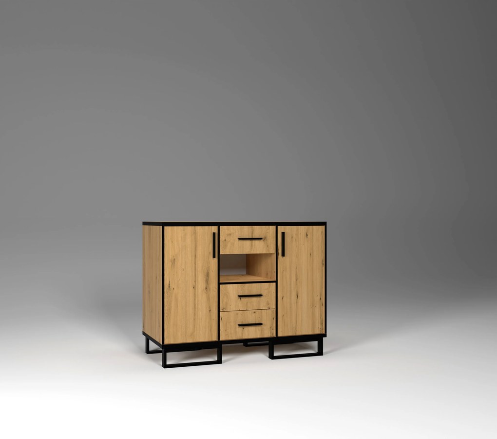 ARK Komoda OSKAR, Dub Votan/Černá 135 cm