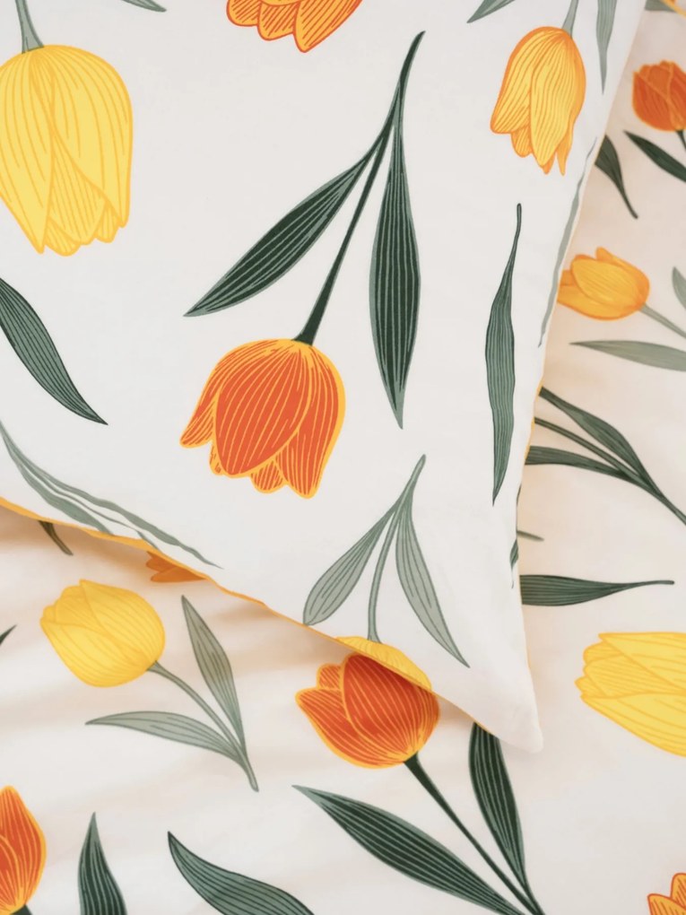 MK Lůžkoviny Francouzské bavlněné povlečení Renforcé - Květy tulipánů oranžové 220 × 200 cm, 2ks 70 x 90 cm
