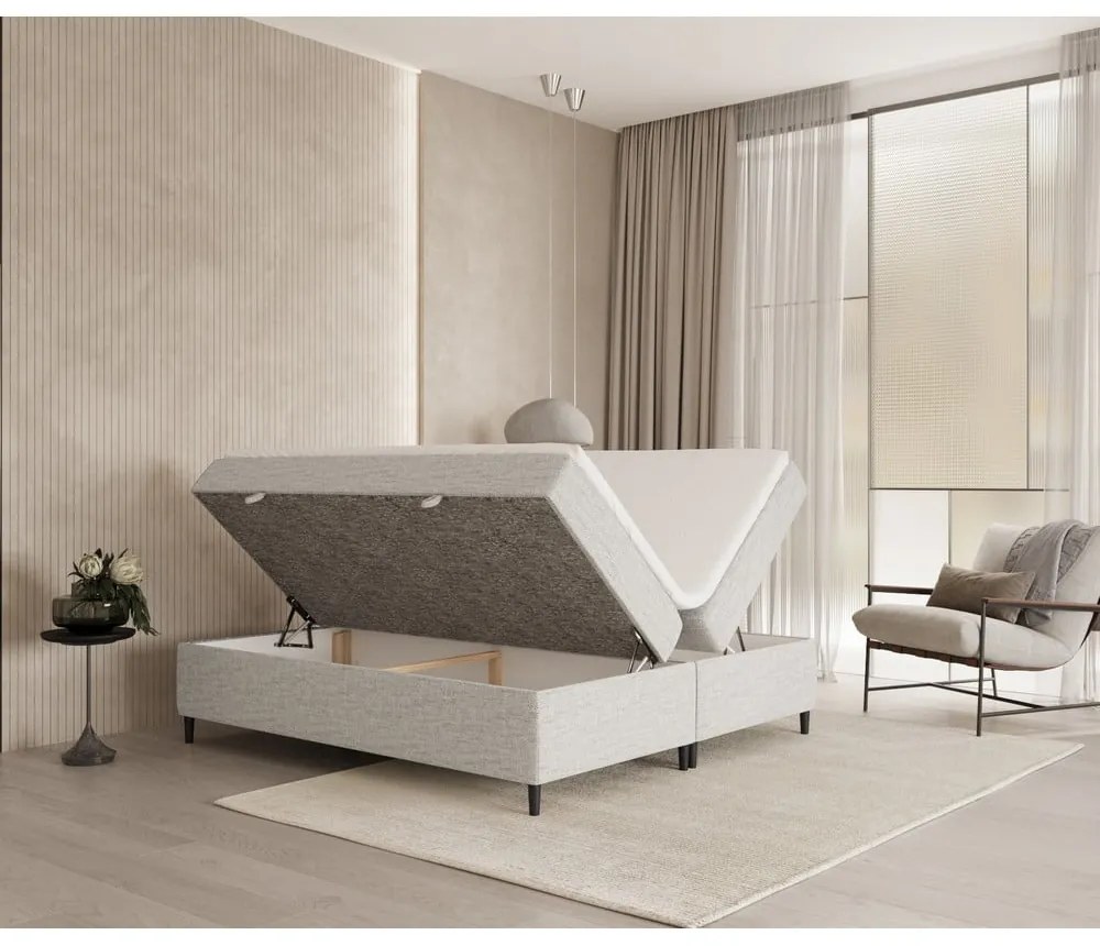 Světle šedá boxspring postel s úložným prostorem 200x200 cm Araya – Maison de Rêve