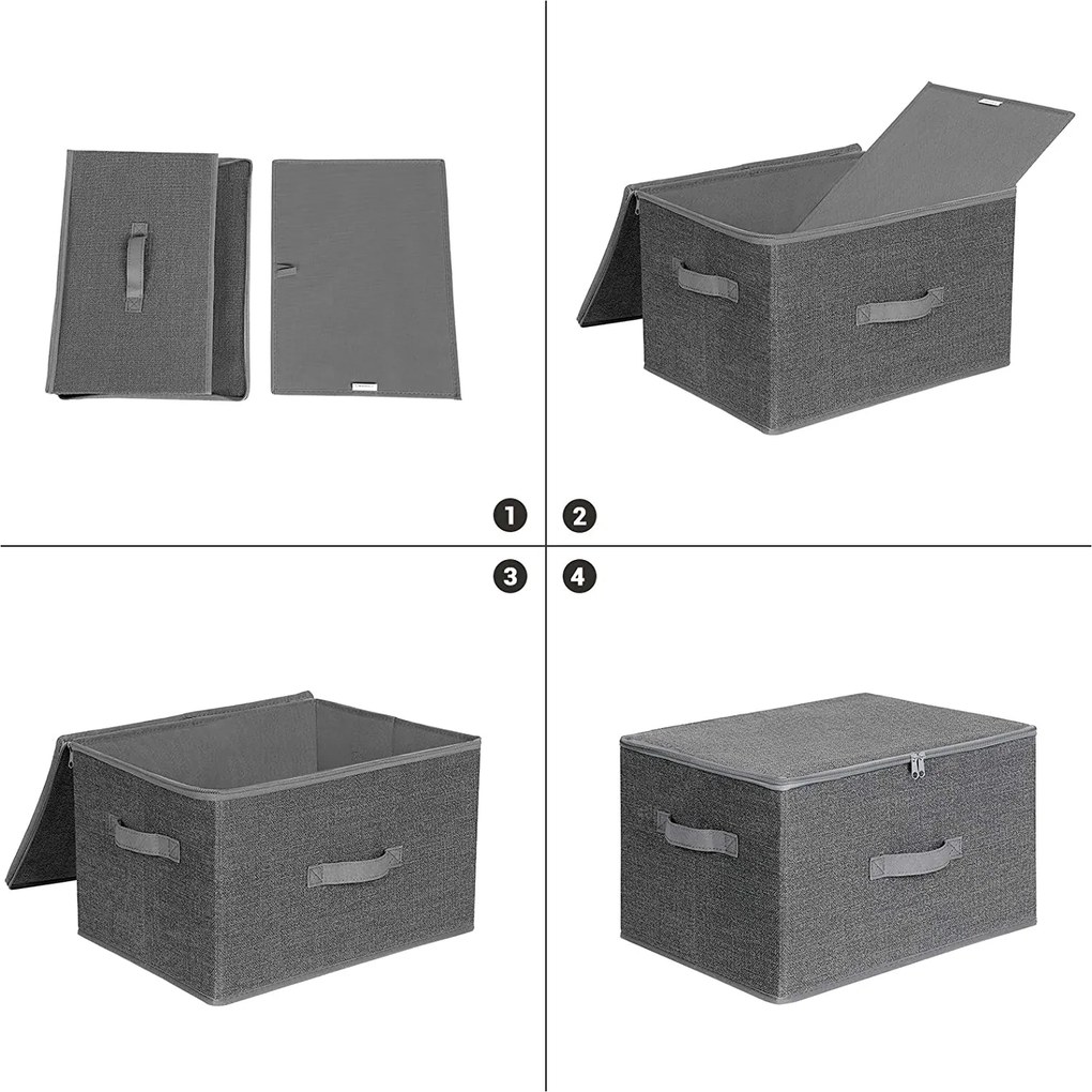 Skládací úložné boxy s víkem, 3 kusy, šedé