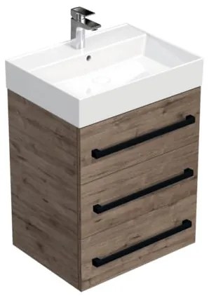 Koupelnová skříňka s černou úchytkou a umyvadlem SAT Cube Way 60x71x46 cm dub Wellington mat CUBE46C603DWSAT