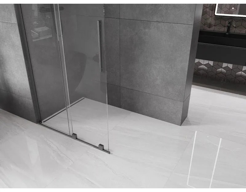 Mexen Velar L, posuvná sprchová zástěna Walk-in 90 x 200 cm, 8mm čiré sklo, grafit broušený, 871-090-003-03-66