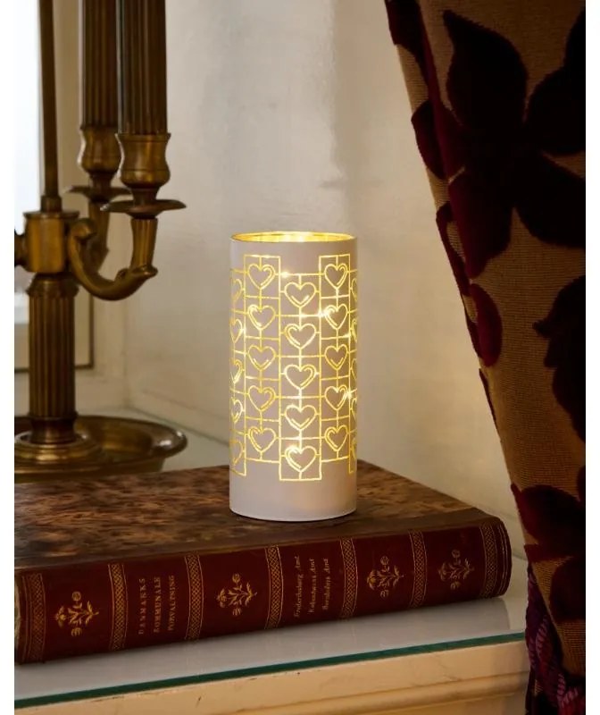 LED vánoční svícen na stůl srdce, 15 × 7 cm, skleněný