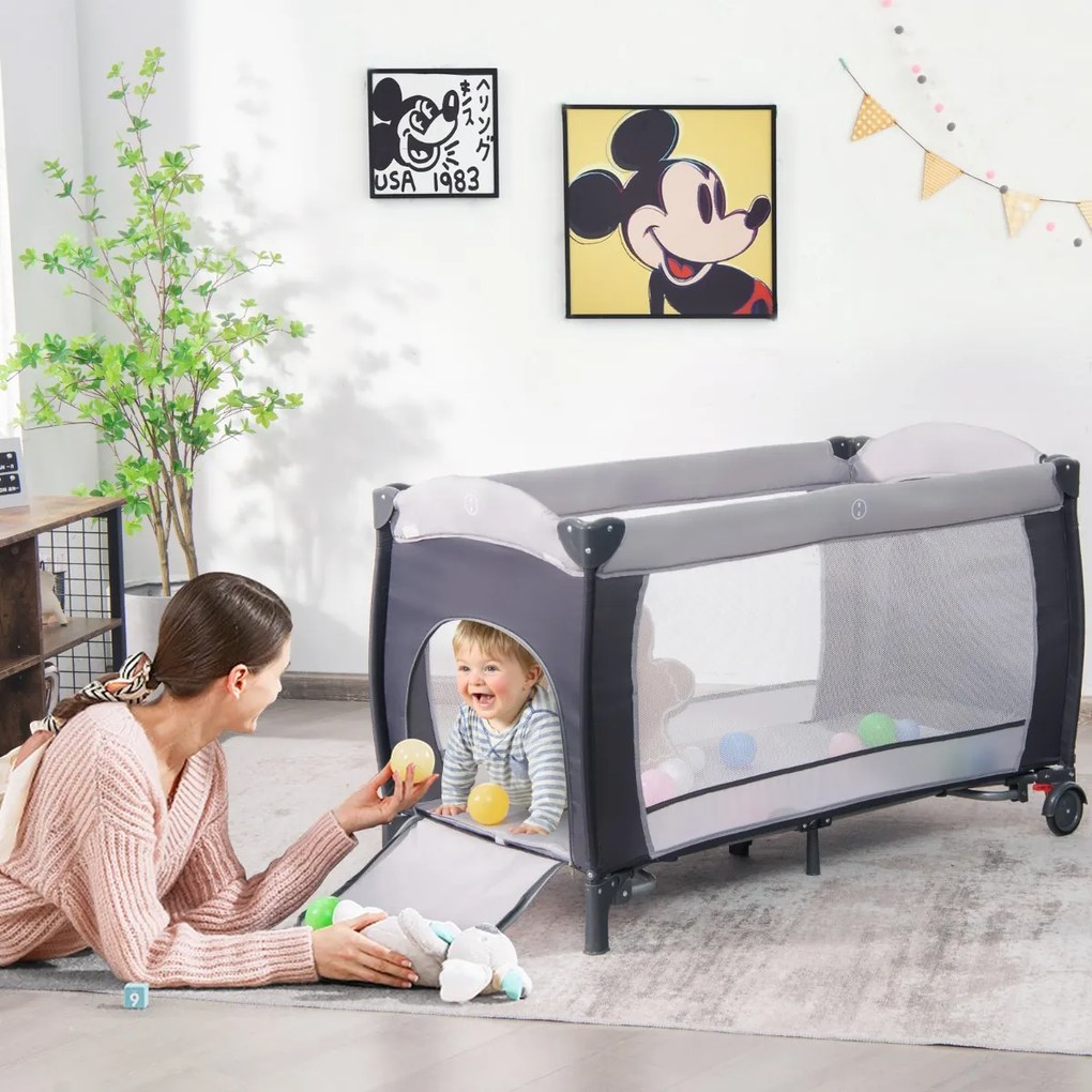 Costway Cestovní skládací postýlka 4 v 1 a dětská kolébka – 123 × 63 × 76 cm