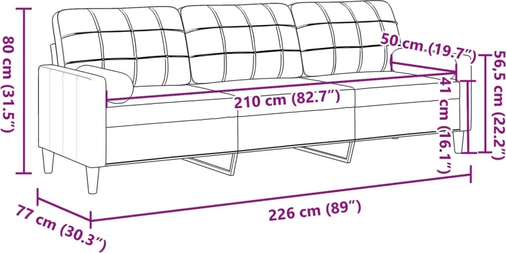 3místná pohovka s polštáři tmavě zelená 210 cm samet 3278241