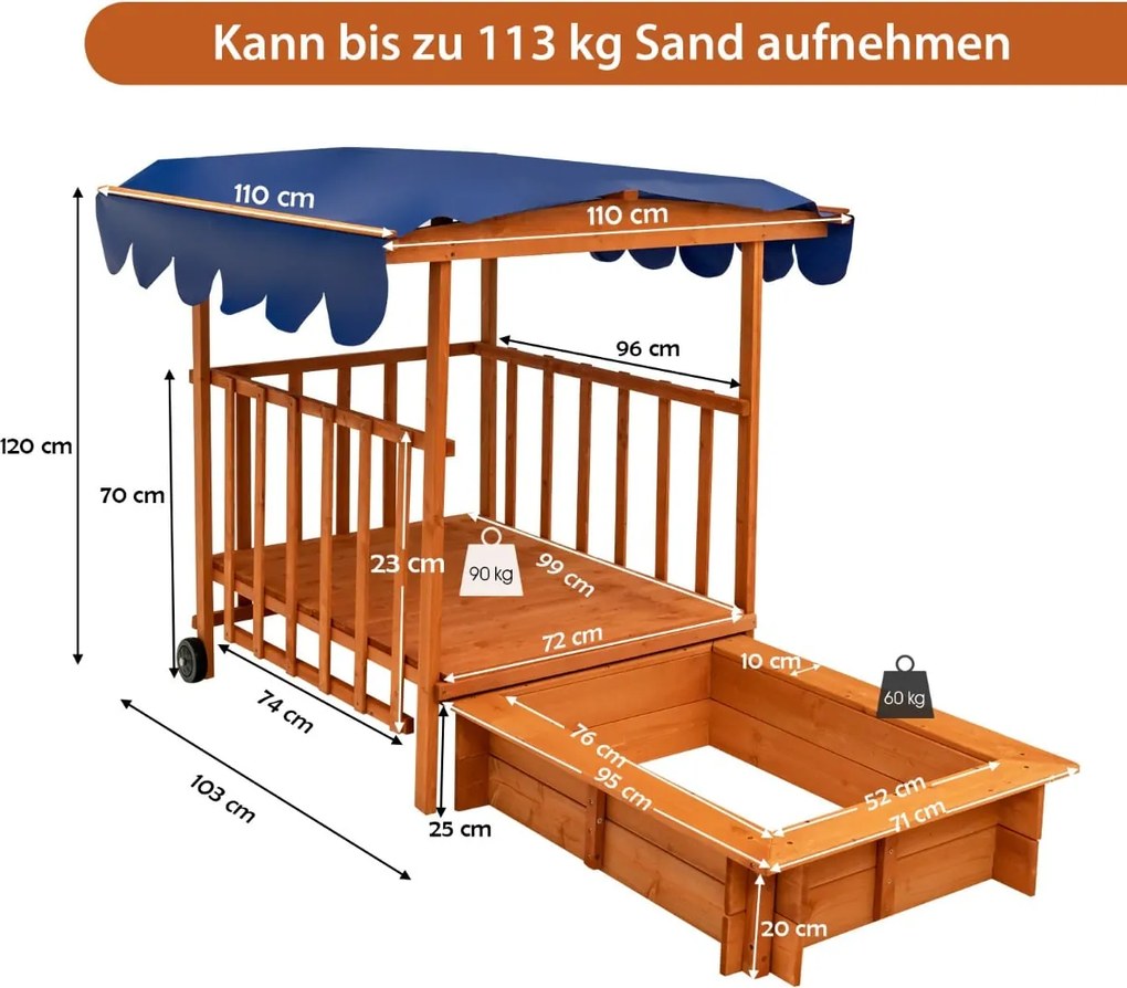 Costway Dřevěné pískoviště pro děti Dětská herna s Playhouse Natural + Blue