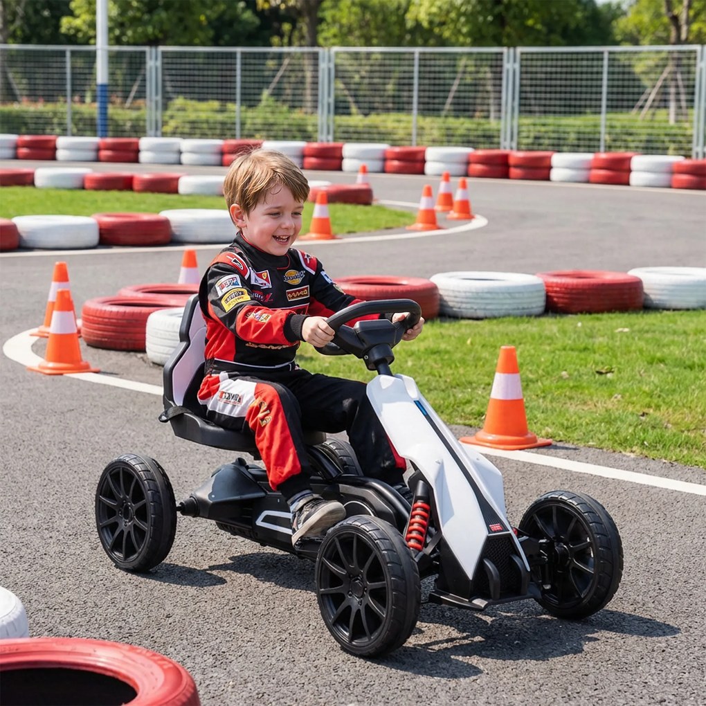 HOMCOM Dětský elektrický go-kart 12V 3-5 km/h Drift kart s 2 rychlostními režimy, bezpečnostním pásem, volantem, dětský go-kart pro děti ve věku 3-8 …