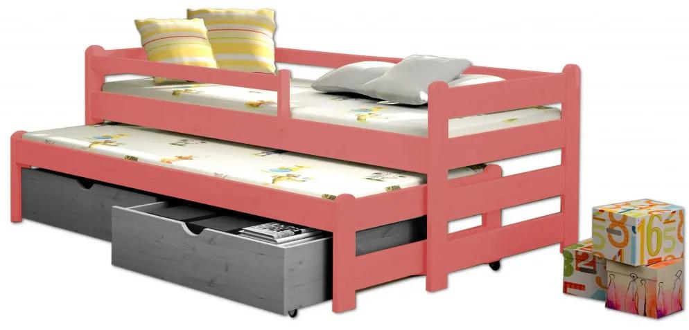 Dětská postel s přistýlkou DOPLO vč. roštů, úložných prostor a matrací Rozměr: 200x90, Barva: Růžová