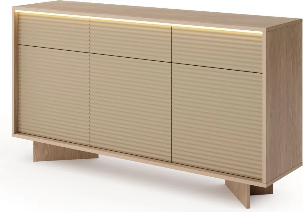 Komoda se zásuvkami a skříňkami Semi C 154 cm 3D3S LED cappuccino bolivar přírodní