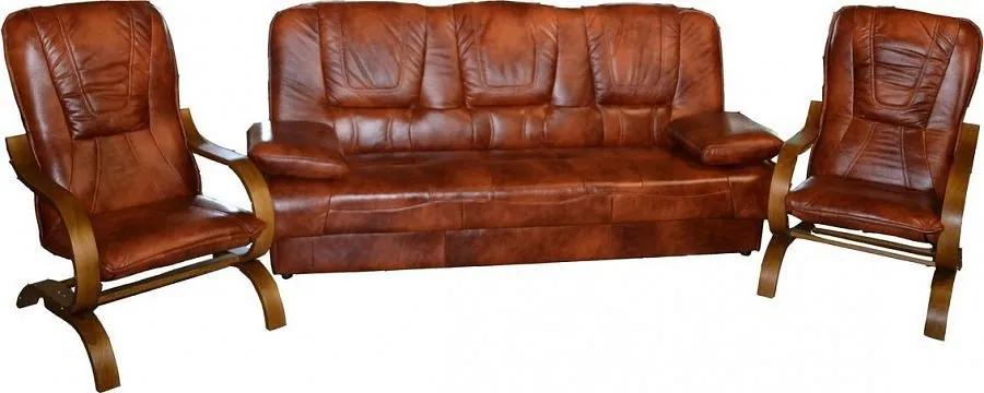 Casarredo - Komfort nábytek Rozkládací trojmístná pohovka ERIKA s úložným prostorem, kůže | potah: kůže Cappuccino,Vyberte si moření dřeva:: moření kalvados