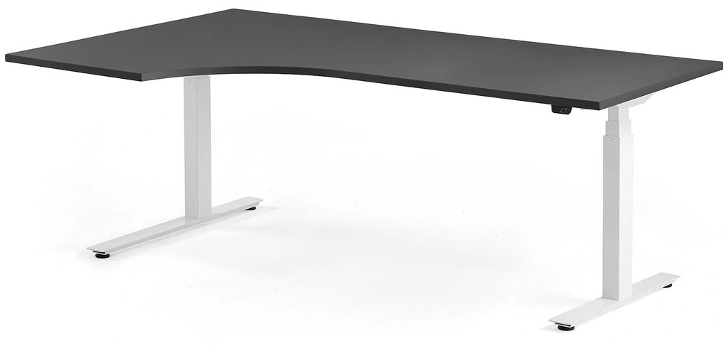AJ Produkty Výškově nastavitelný stůl MODULUS, rohový, 2000x1200 mm, bílý rám, černá
