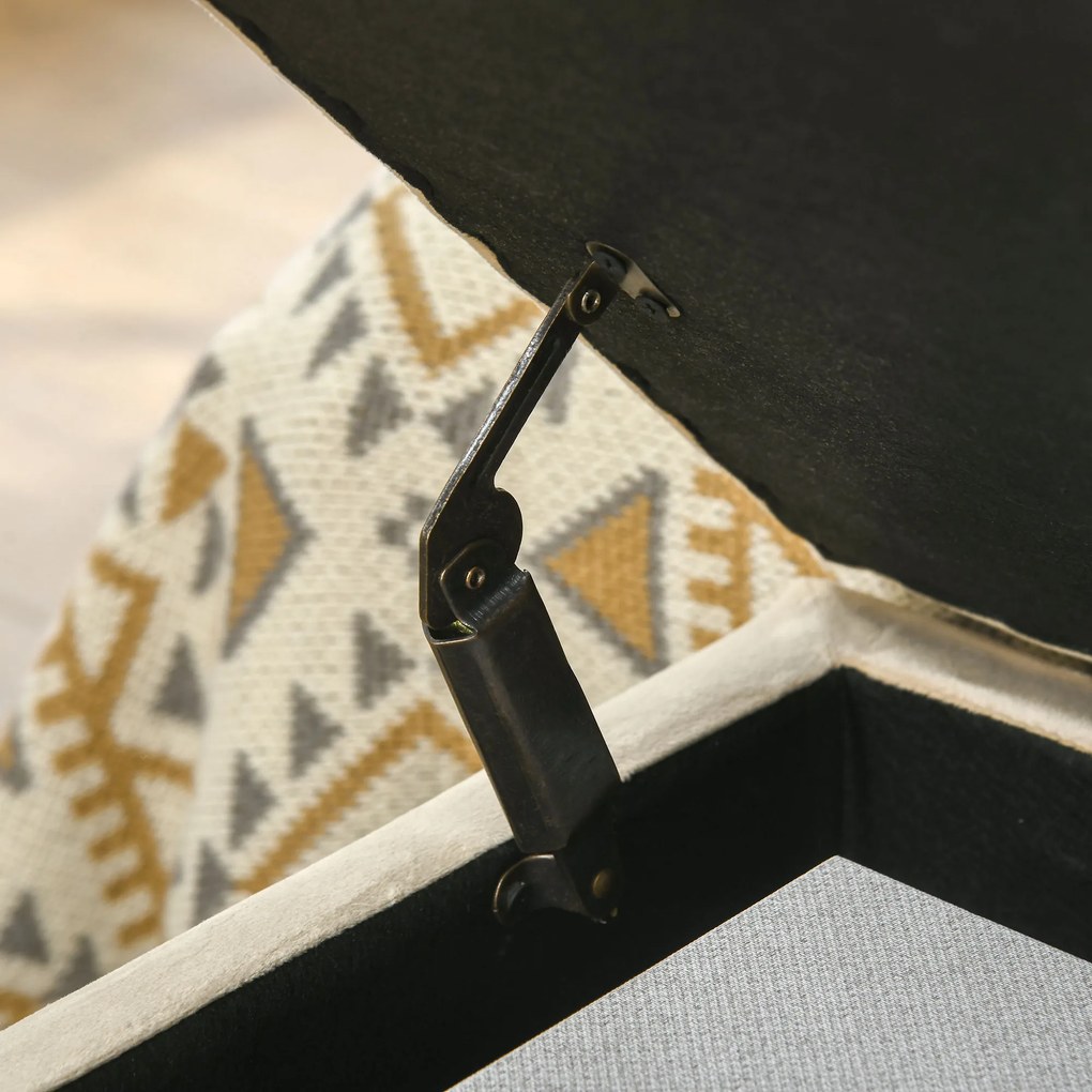 HOMCOM Lavice s úložným prostorem Čalouněná lavice s výklopným víkem v béžovém sametovém vzhledu Lavice s ocelovými nohami 110x44x49 cm do předsíně o…