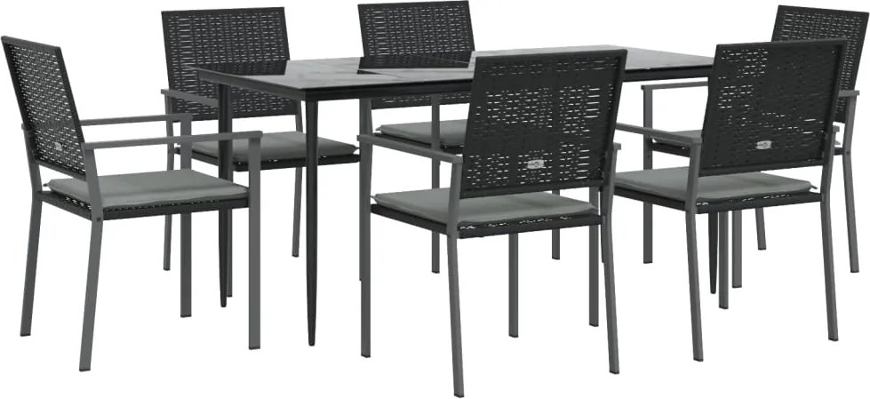 7dílný zahradní jídelní set s poduškami polyratan a ocel 3187010