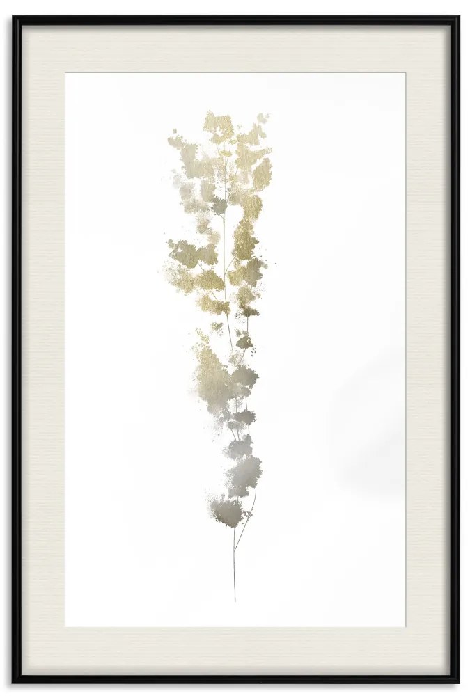 Plakát Zlatá větvička - zlatošedá rostlina na kontrastním bílém pozadí