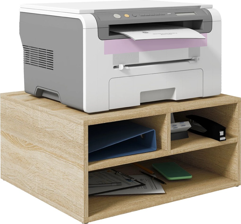 Organizér na stůl HOMCOM s dřevěným vzhledem a 3 přihrádkami, stojan na tiskárnu 47 x 40 x 22,5 cm | Aosom