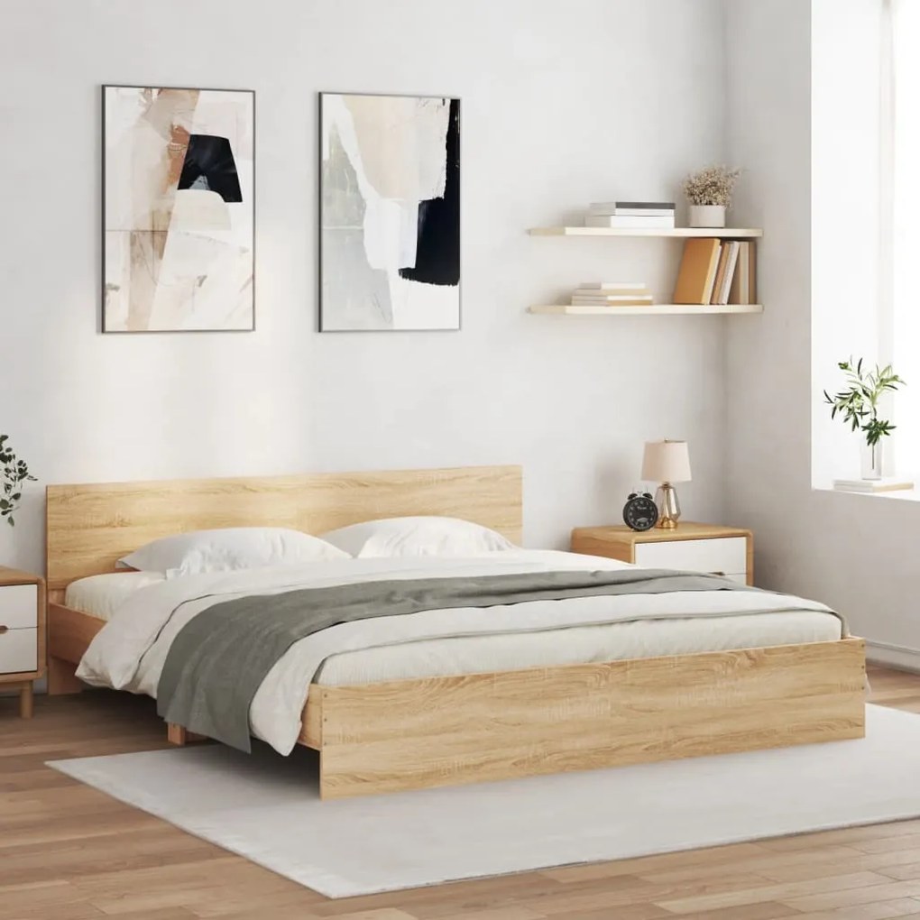 Rám postele s čelem a LED osvětlením dub sonoma 200 x 200 cm 3207583