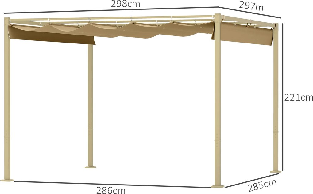 Outsunny Zahradní Pergola 3 x 3 m Skládací Pergola s Magnetickým Upevněním, Polyesterová Krytina 180g/m², Utažení Chránit proti Slunci UPF30+, pro Ter
