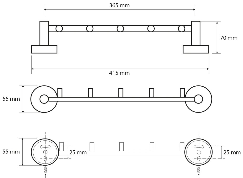 Sapho, X-ROUND E hrazda s 5 věšáčky 395mm, chrom, XR214