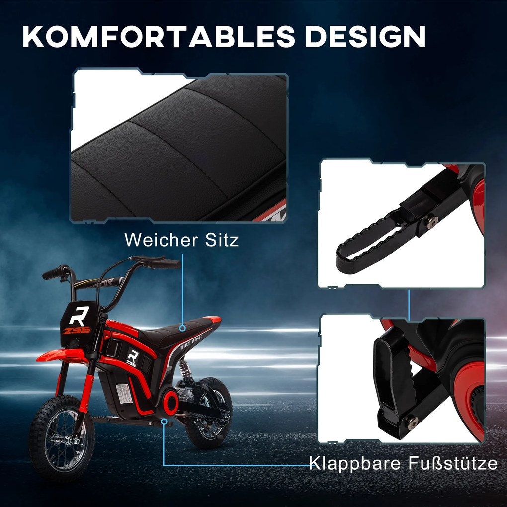 Elektrická motorka pro děti, 24V dětská motorka s klaksonem, světlem, s otočným plynem, 8-16 km/h, 8-12 let, červená