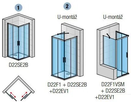 Ronal (Sanswiss) Ronal, DIVERA rohový vstup s dvoudílnými posuvnými dveřmi D22SE2B Sklo: 87 Screen, Rozměr: 900x900