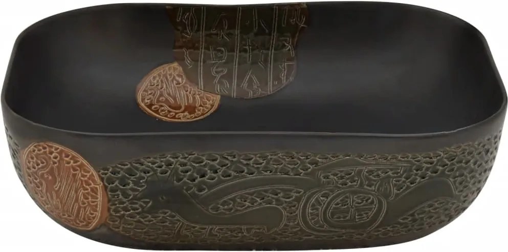 Umyvadlo na desku černé obdélník 48 x 37,5 x 13,5 cm keramika 155094