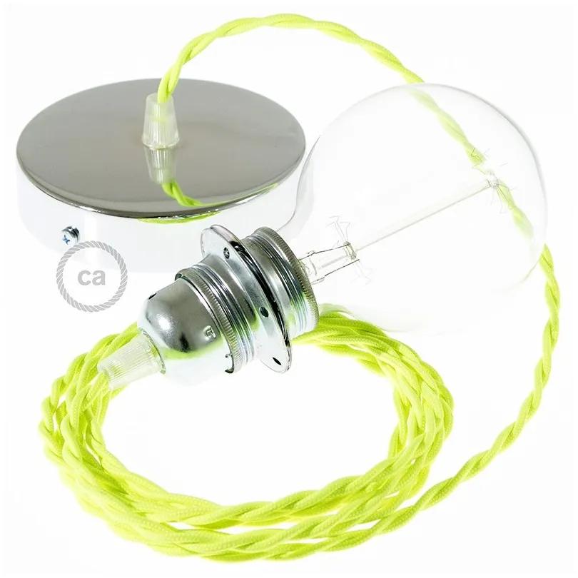 creative cables Závěsné svítidlo pro stínidla s neonovým žlutým zkrouceným textilním kabelem TF10 Velikost: 100 cm, Barva: Chrom, Montáž: Sestavený