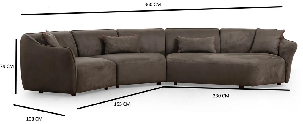 Hanah Home Čtyřmístná rohová pohovka MENTIS hnědá 360 cm