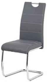 Autronic Moderní jídelní židle Jídelní židle, šedá ekokůže, bílé prošití, kov chrom (HC-481 GREY)