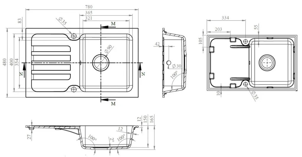 Vima Dřezový set Grohe 5/A- Granitový dřez, s odkapávací plochou, 78x48cm, Písková + Dřezová baterie Grohe Eurosmart