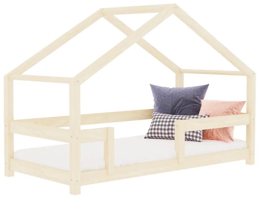 Benlemi Dětská postel domeček LUCKY se zábranou Zvolte barvu: Béžová, Zvolte rozměr: 120x180 cm, Zvolte zábranu: S jednou zábranou